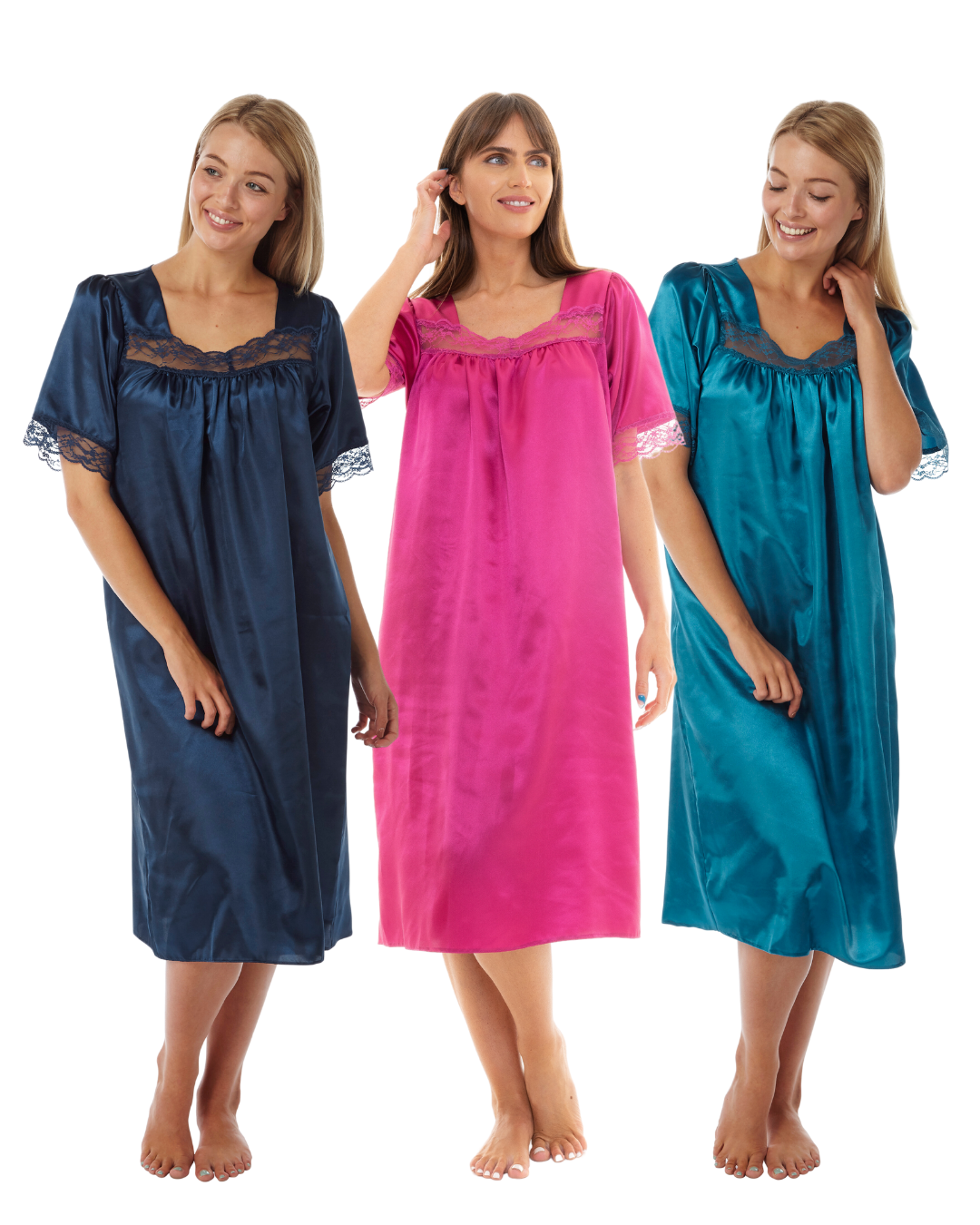 Short Sleeved Lace Trim Satin Nightdress – Suzy & Me Collection